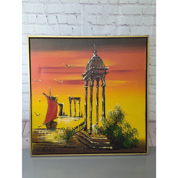 Unbranded | Art | Vintage Original C Roberts Sunset Ships Oil Painting ...